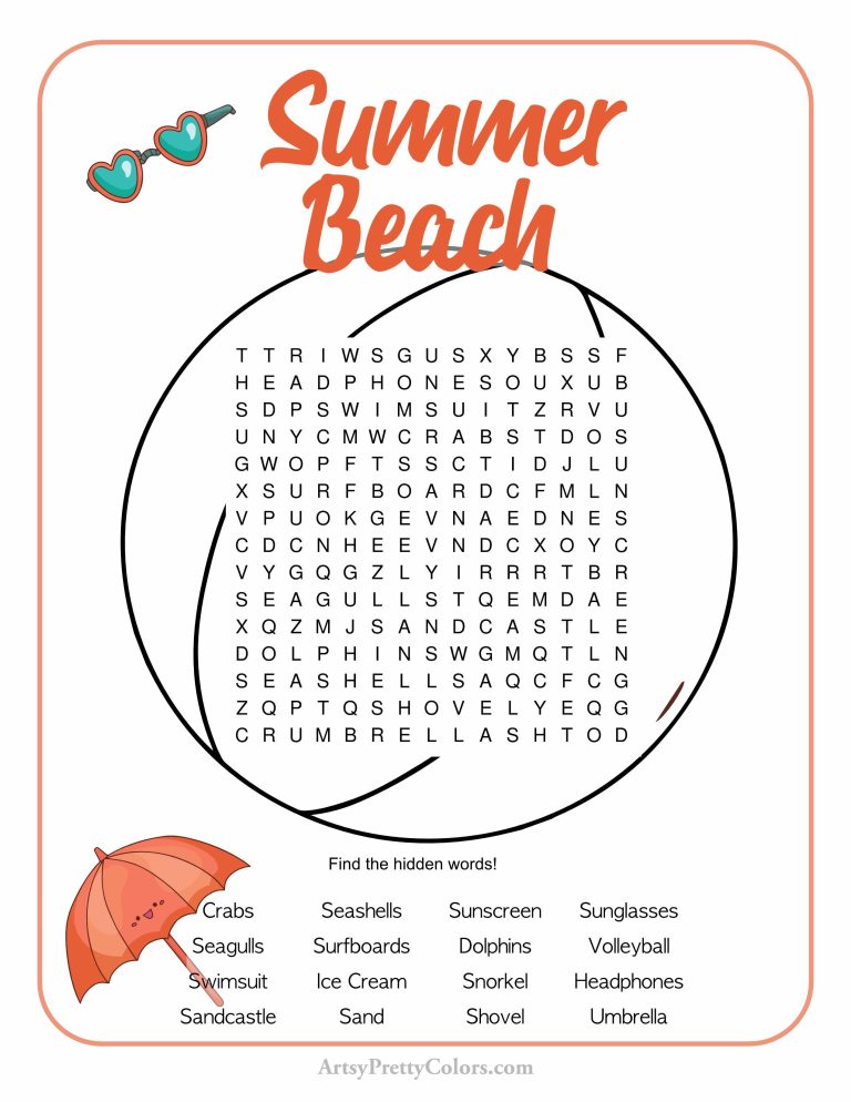 Free Summer Word Search Printables –Seasonal Fun! - Artsy Pretty Colors