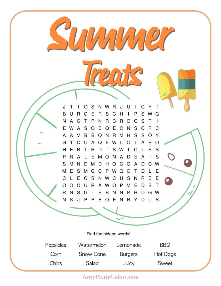 Free Summer Word Search Printables –Seasonal Fun! - Artsy Pretty Colors