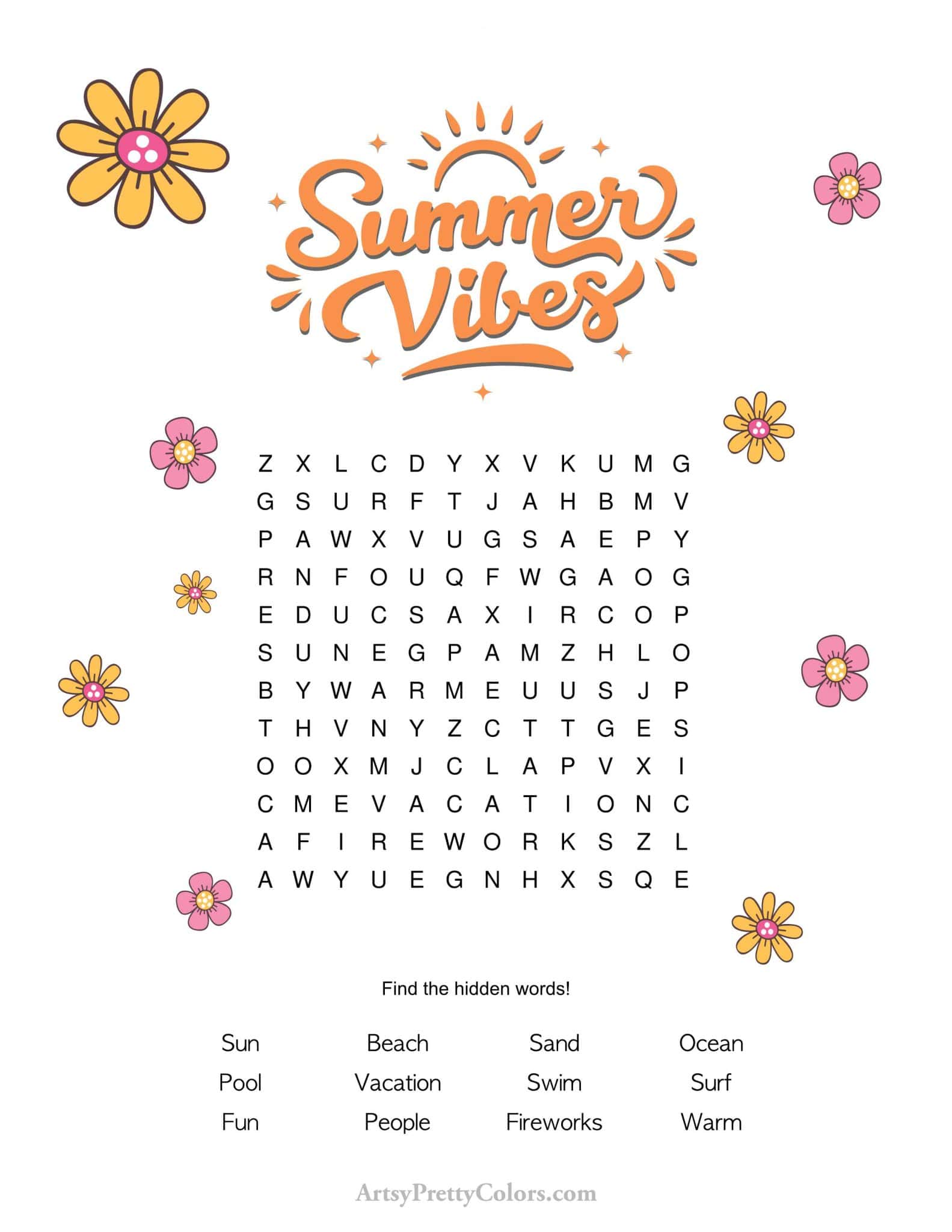 Free Summer Word Search Printables –Seasonal Fun! - Artsy Pretty Colors