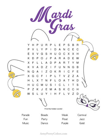 Mardi Gras Word Search Puzzles -Grab Them For Free - Artsy Pretty Colors