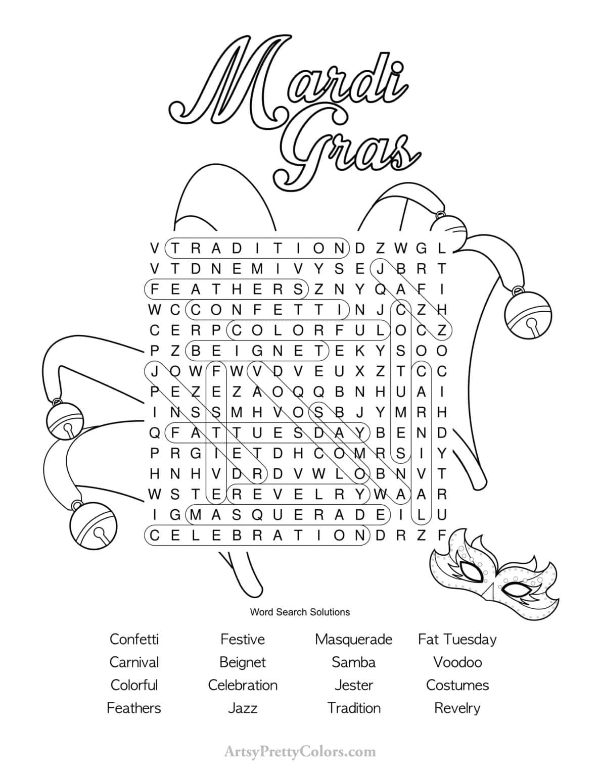 Mardi Gras Word Search Puzzles -Grab Them For Free - Artsy Pretty Colors